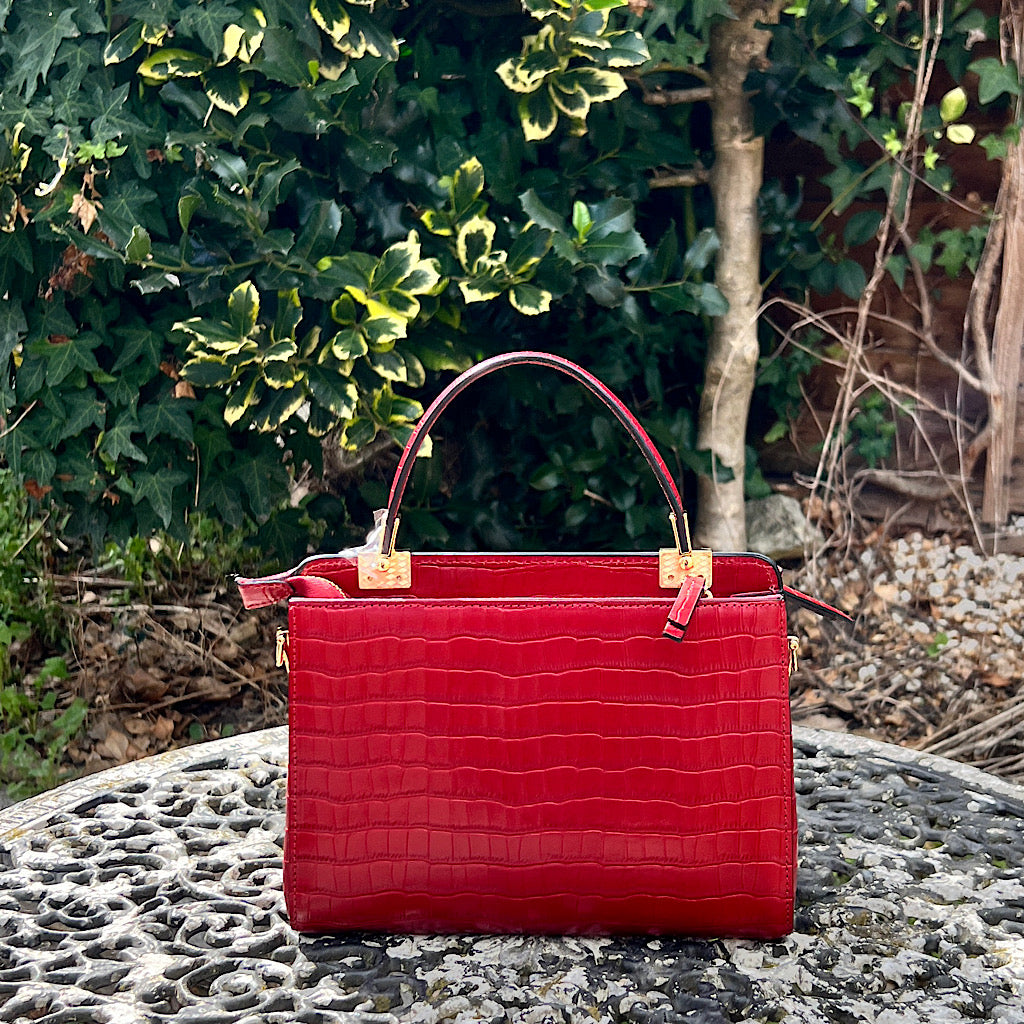 Red "Aria" Italian Leather Croc Grab Bag – Bucks Leather