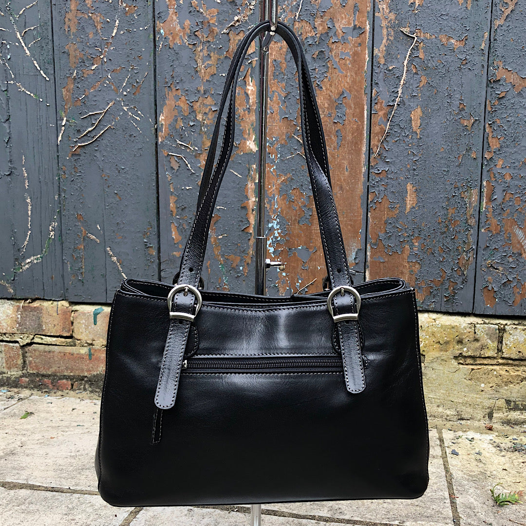 Leather Twin Handle Shoulder Bag | Black – Bucks Leather
