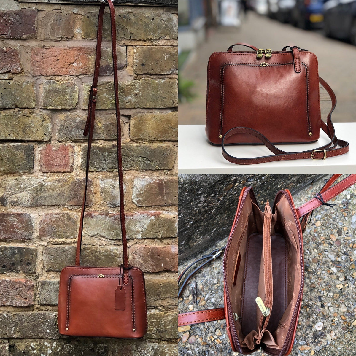 Medium "Lia" Italian Leather Crossbody Bag | Cognac – Bucks Leather