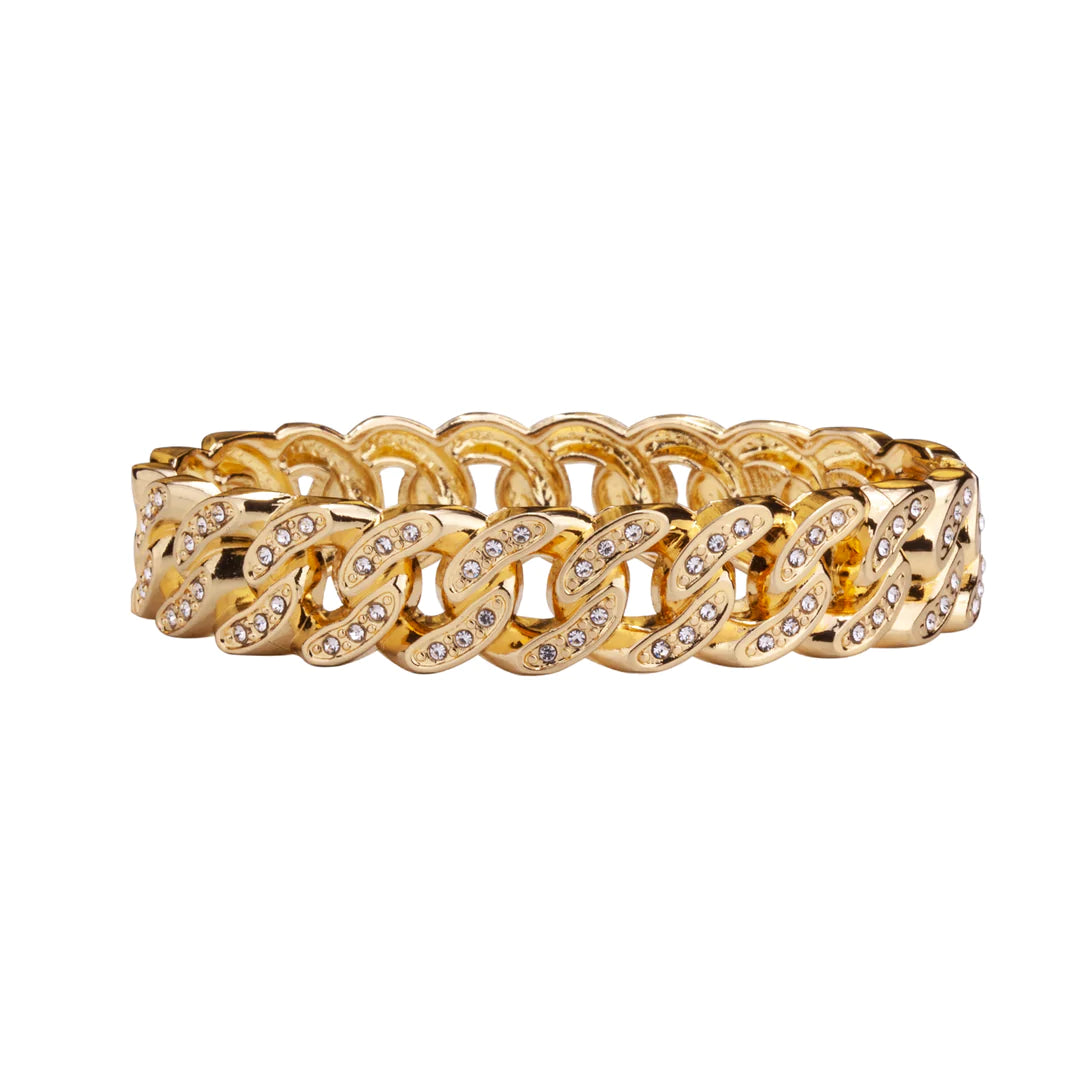 Gold Chain Linkes with Crystal Hinged Bracelet – Bucks Leather